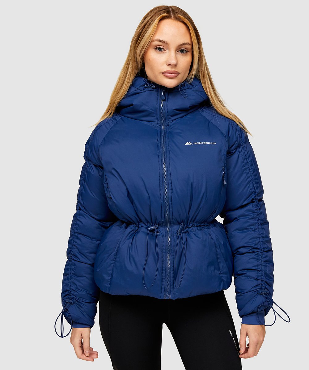 Womens Track Bungee Crop Puffer Jacket | Estate Blue | Monterrain