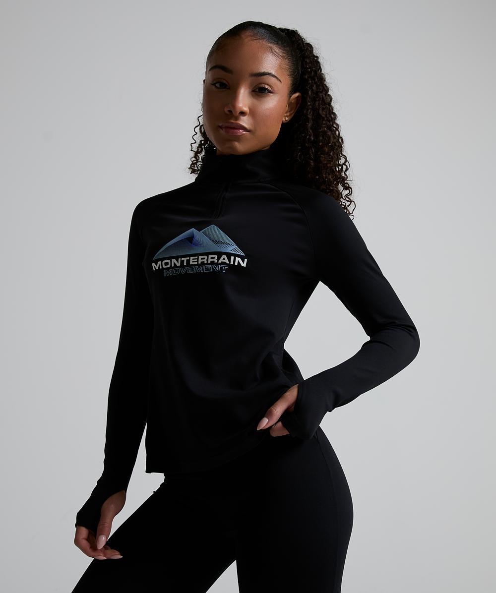 Womens Balance Quarter Zip Long Sleeve Top | Black / Celestial Route ...
